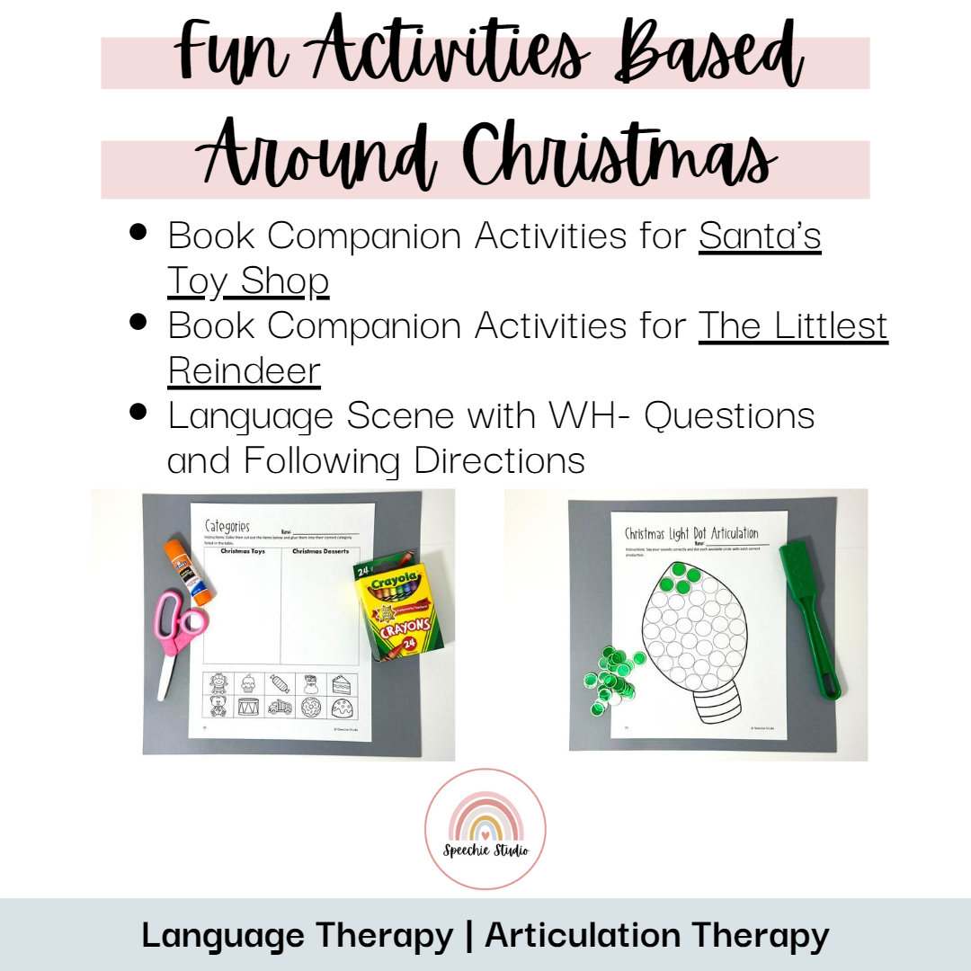 Christmas Themed Language and Articulation Workbook for Speech Therapy ...