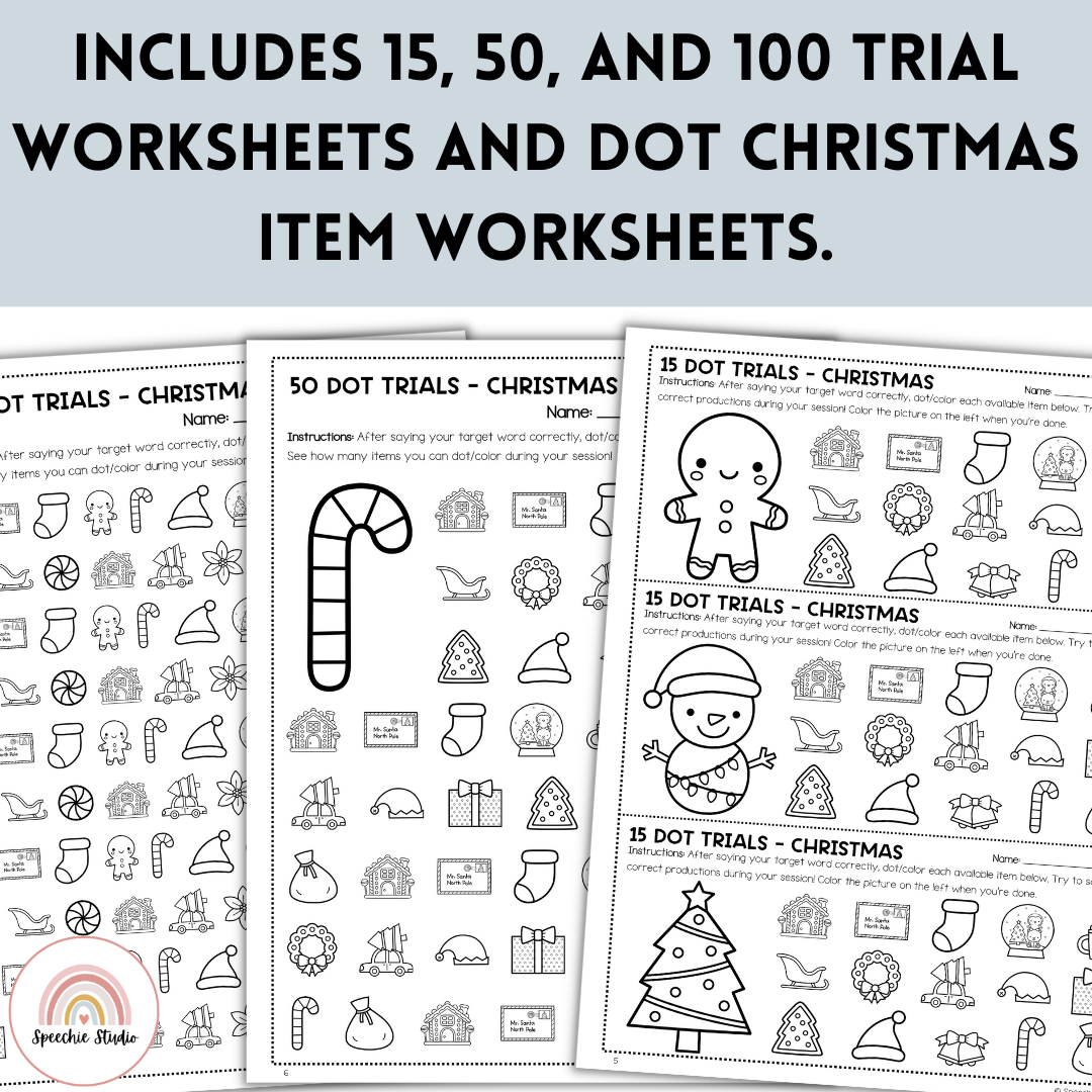 Christmas Articulation and Language Dot Worksheets for Speech Therapy ...