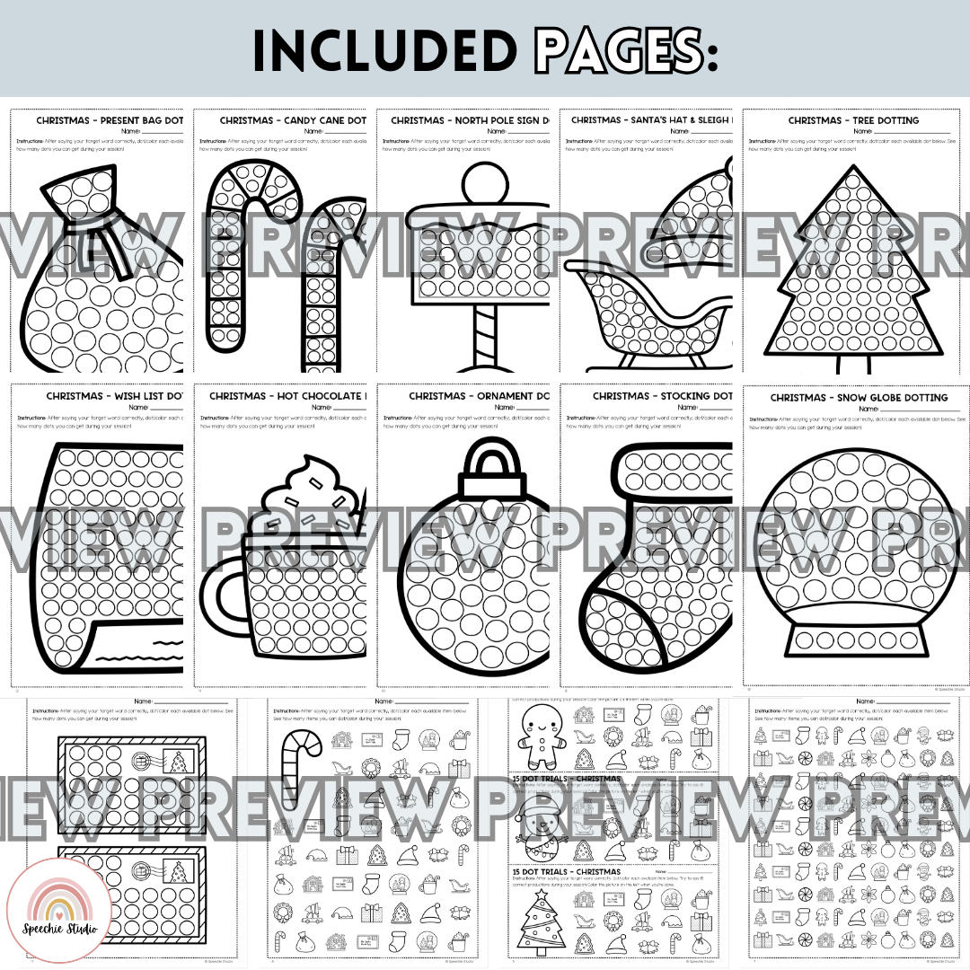 Christmas Articulation and Language Dot Worksheets for Speech Therapy ...