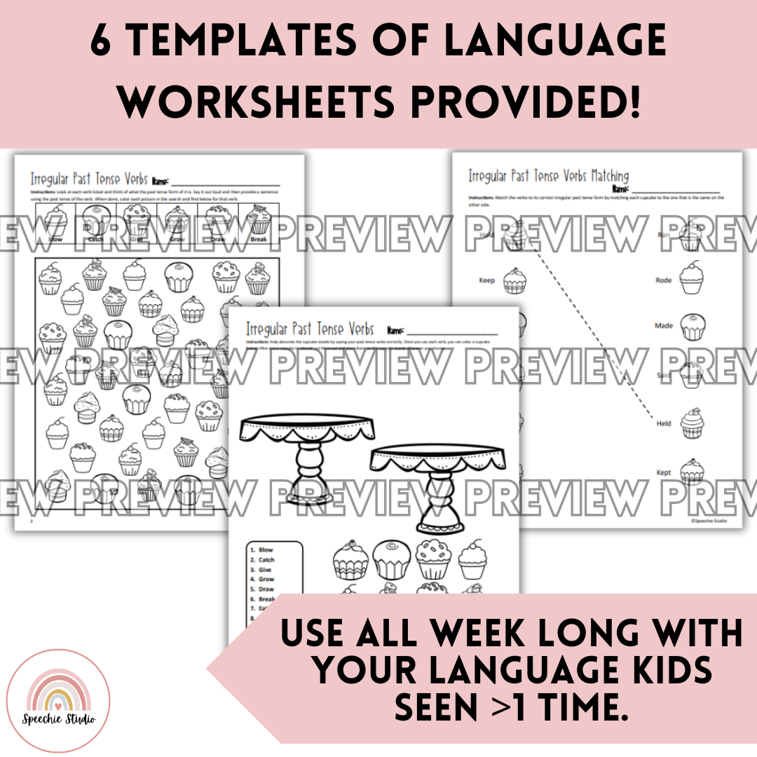 Cupcake Language Worksheets and Activities for Speech Therapy No Prep ...