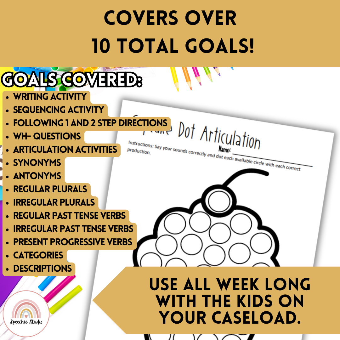 Cupcake Themed Language and Articulation Workbook for Speech Therapy NO ...