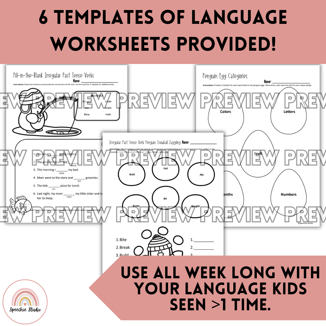 Penguin Language Worksheets and Activities for Speech Therapy No Prep ...