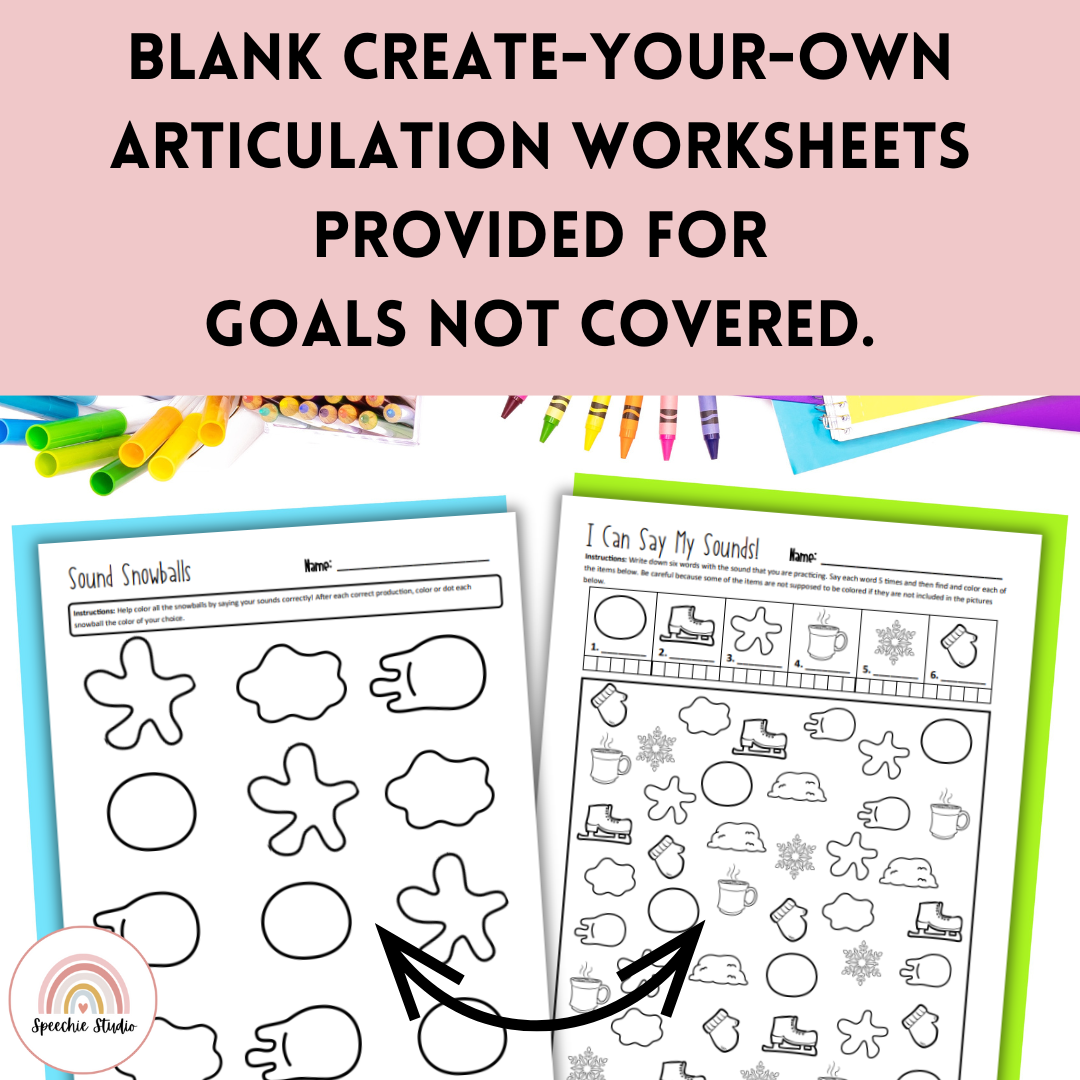 Snow Day Articulation Worksheets and Activities for Speech Therapy No ...