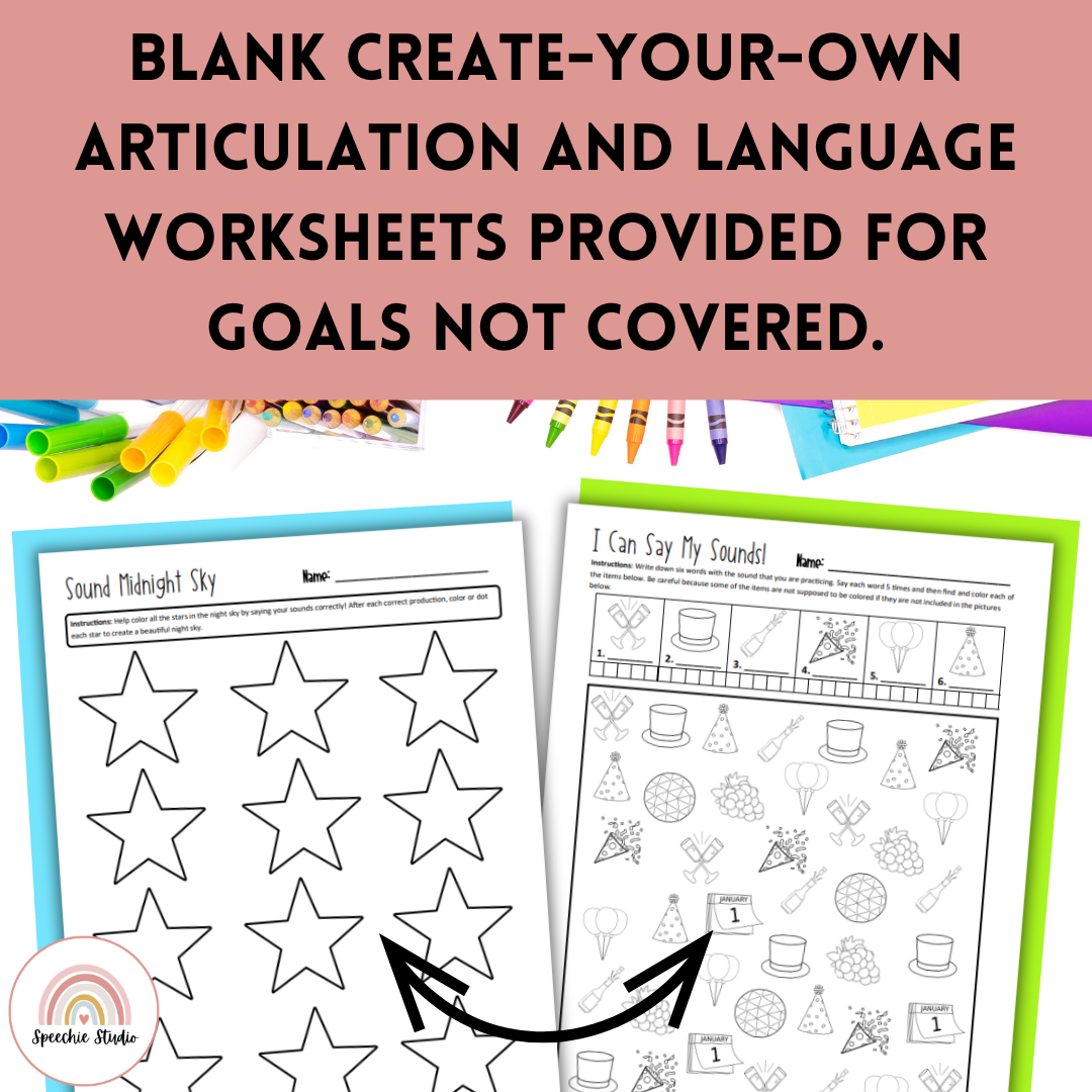New Year's No Prep Language and Articulation Activities for Speech ...