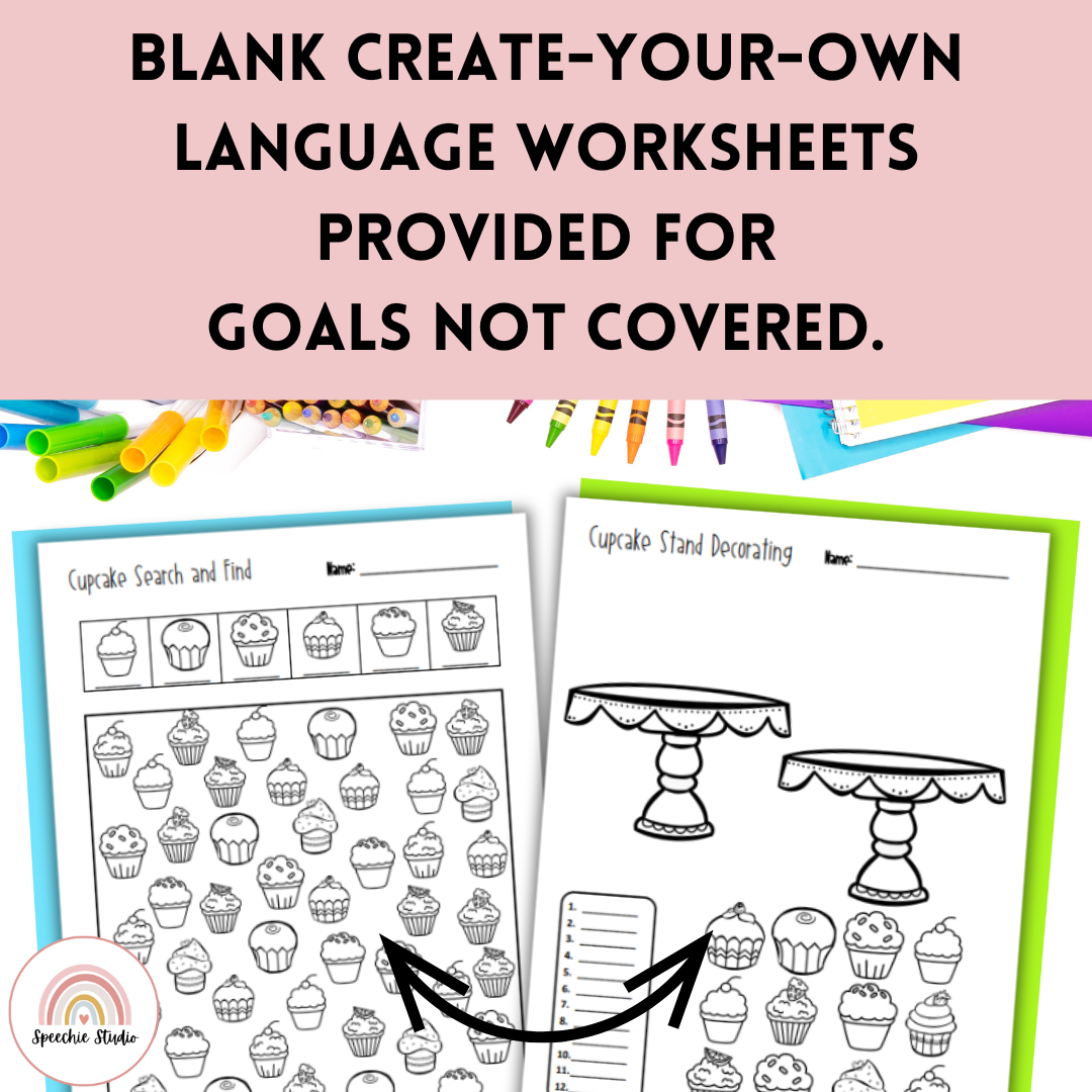 Cupcake Language Worksheets and Activities for Speech Therapy No Prep ...