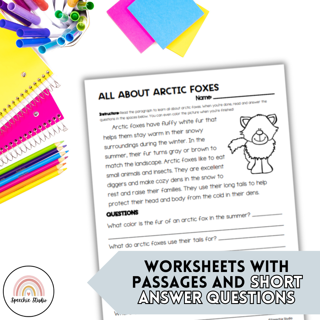 Arctic Animals Short Story Passages with WH Questions for Speech ...