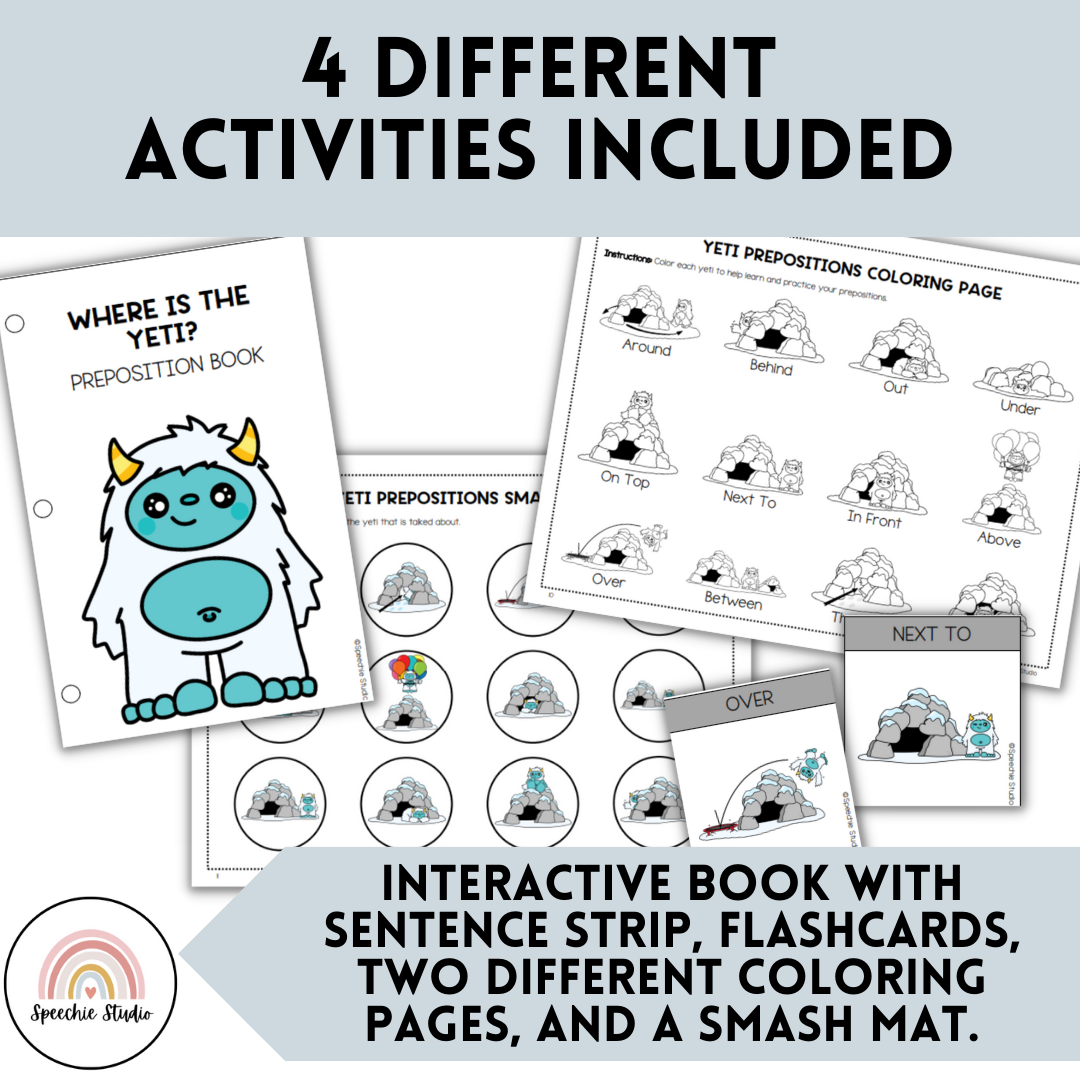 Preposition Spatial Concepts for Speech Therapy - Yeti Themed ...