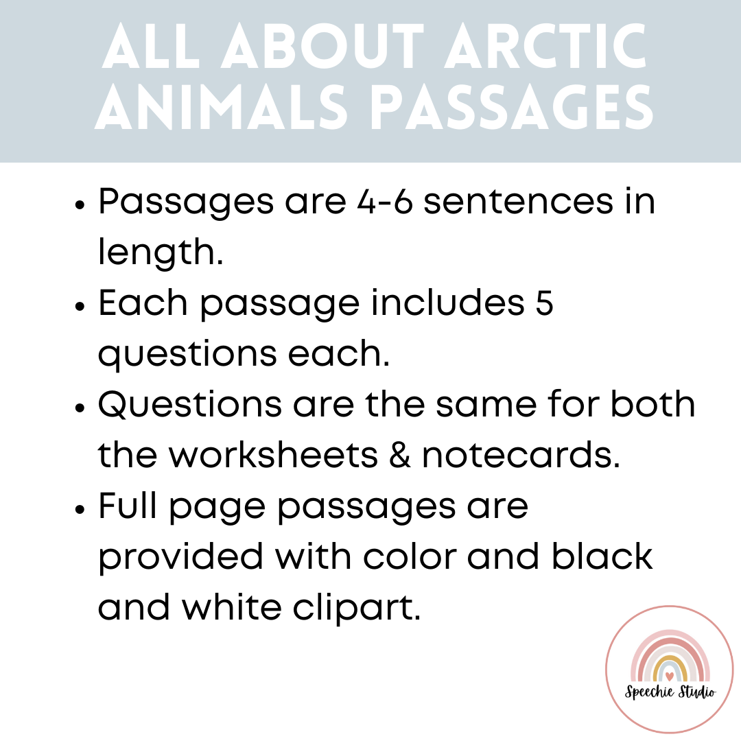 Arctic Animals Short Story Passages with WH Questions for Speech ...