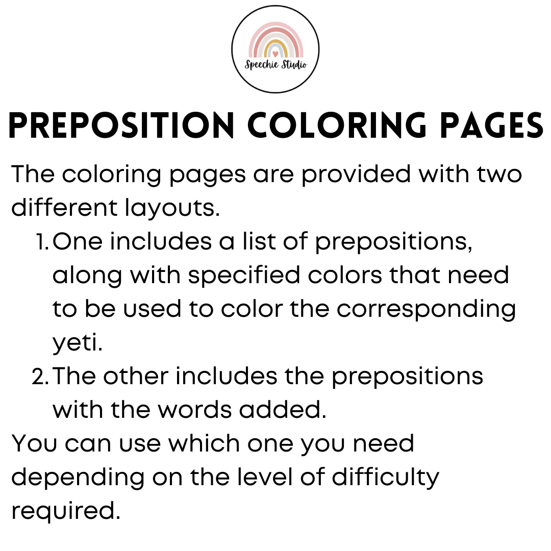 Preposition Spatial Concepts for Speech Therapy - Yeti Themed ...