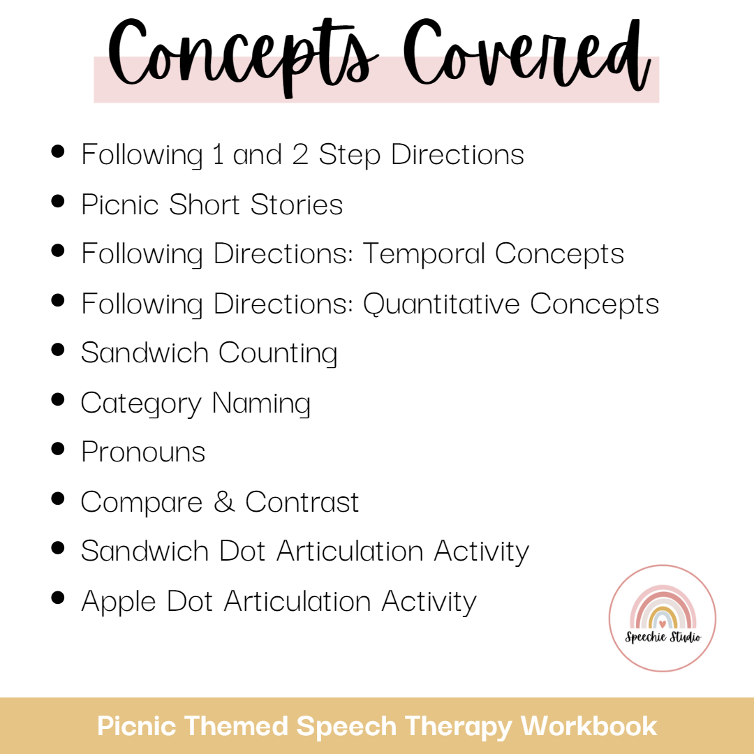 Picnic Themed Language and Articulation Workbook for Speech Therapy NO ...