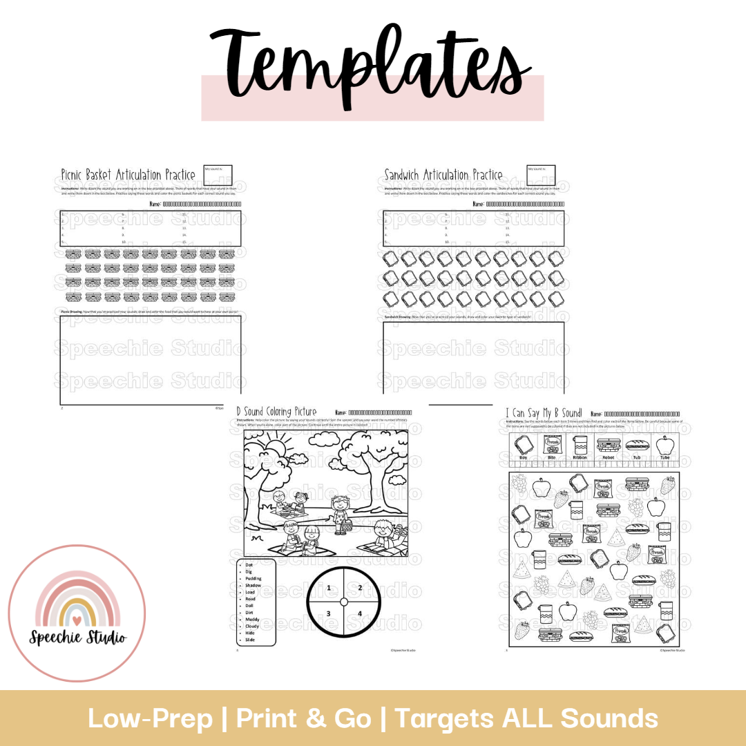 Picnic Articulation Worksheets and Activities for Speech Therapy No ...