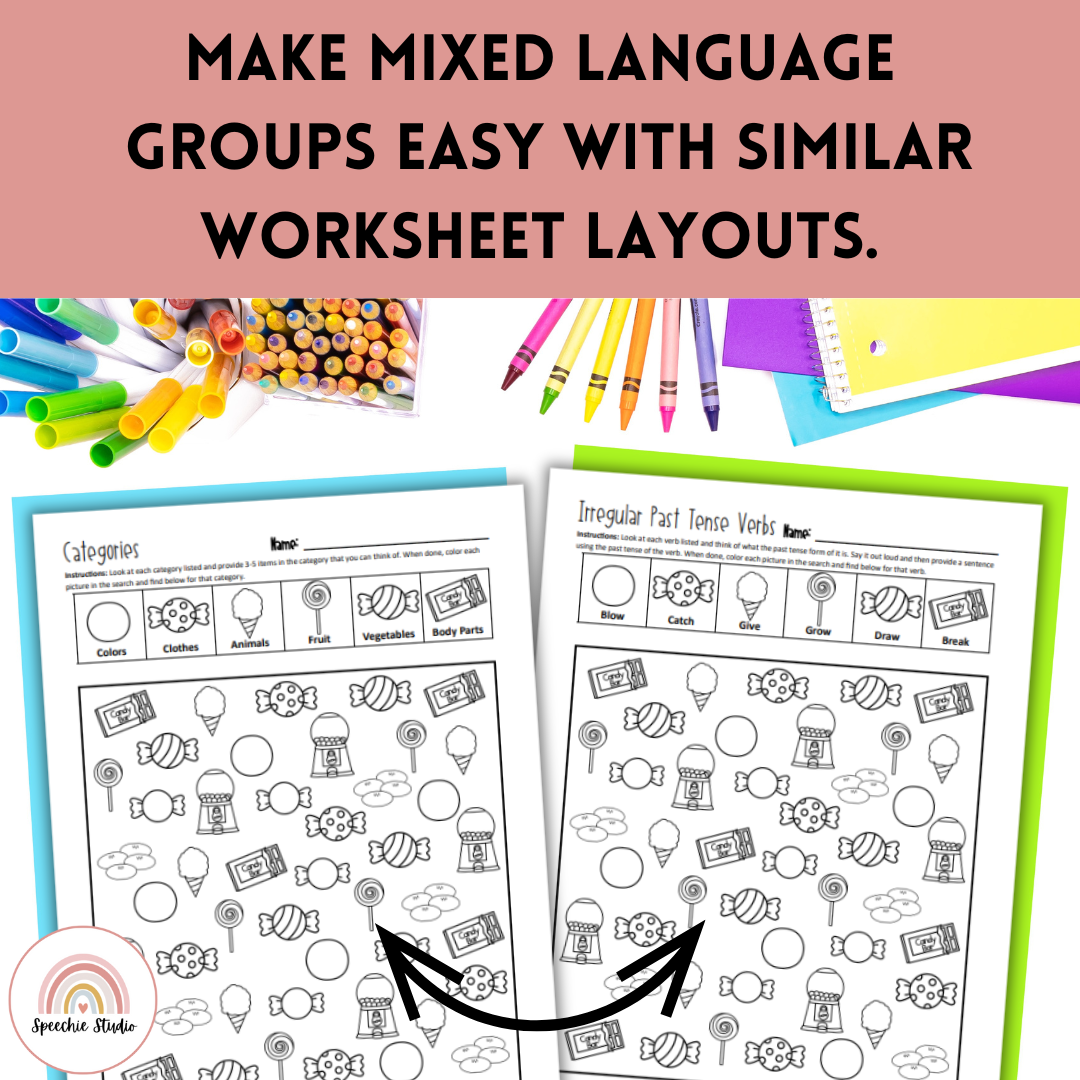Candy Language Worksheets and Activities for Speech Therapy No Prep ...