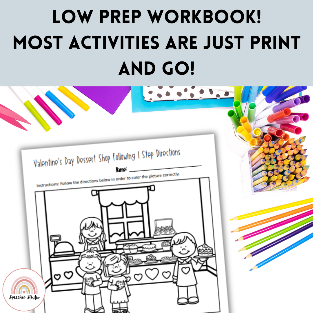 Valentine's Day Themed Language and Articulation Workbook for Speech ...
