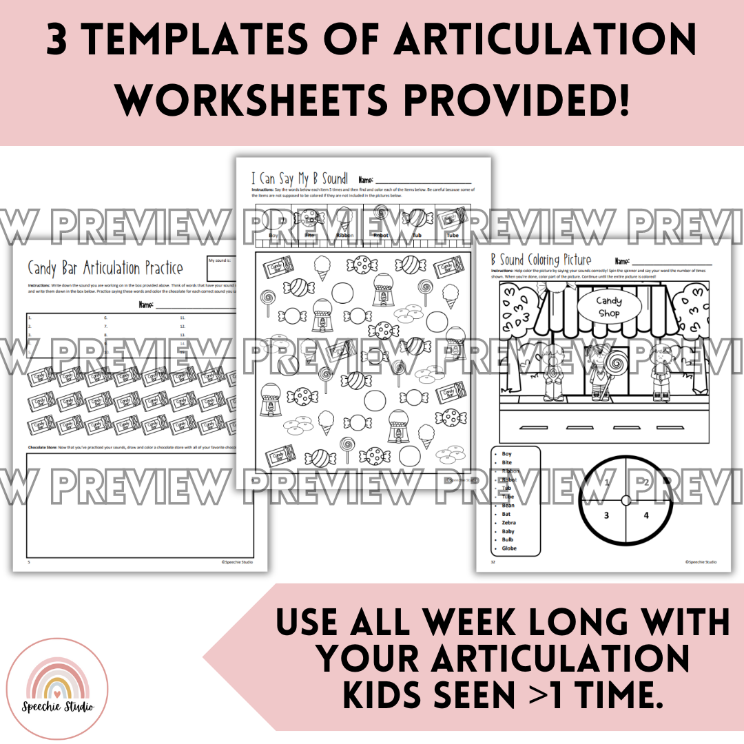 Candy Articulation Worksheets and Activities for Speech Therapy No Prep ...