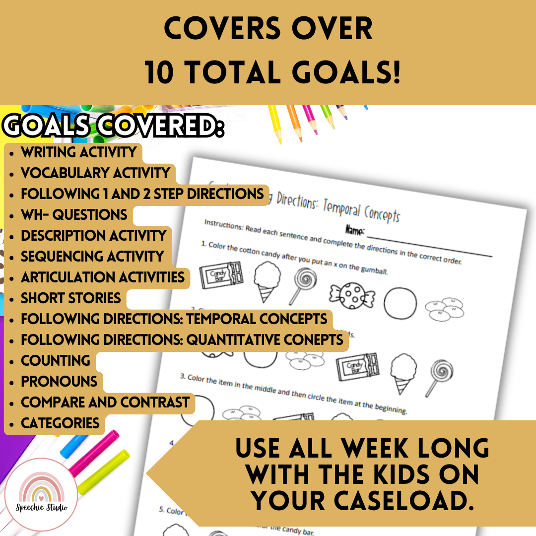 Candy Themed Language and Articulation Workbook for Speech Therapy NO ...