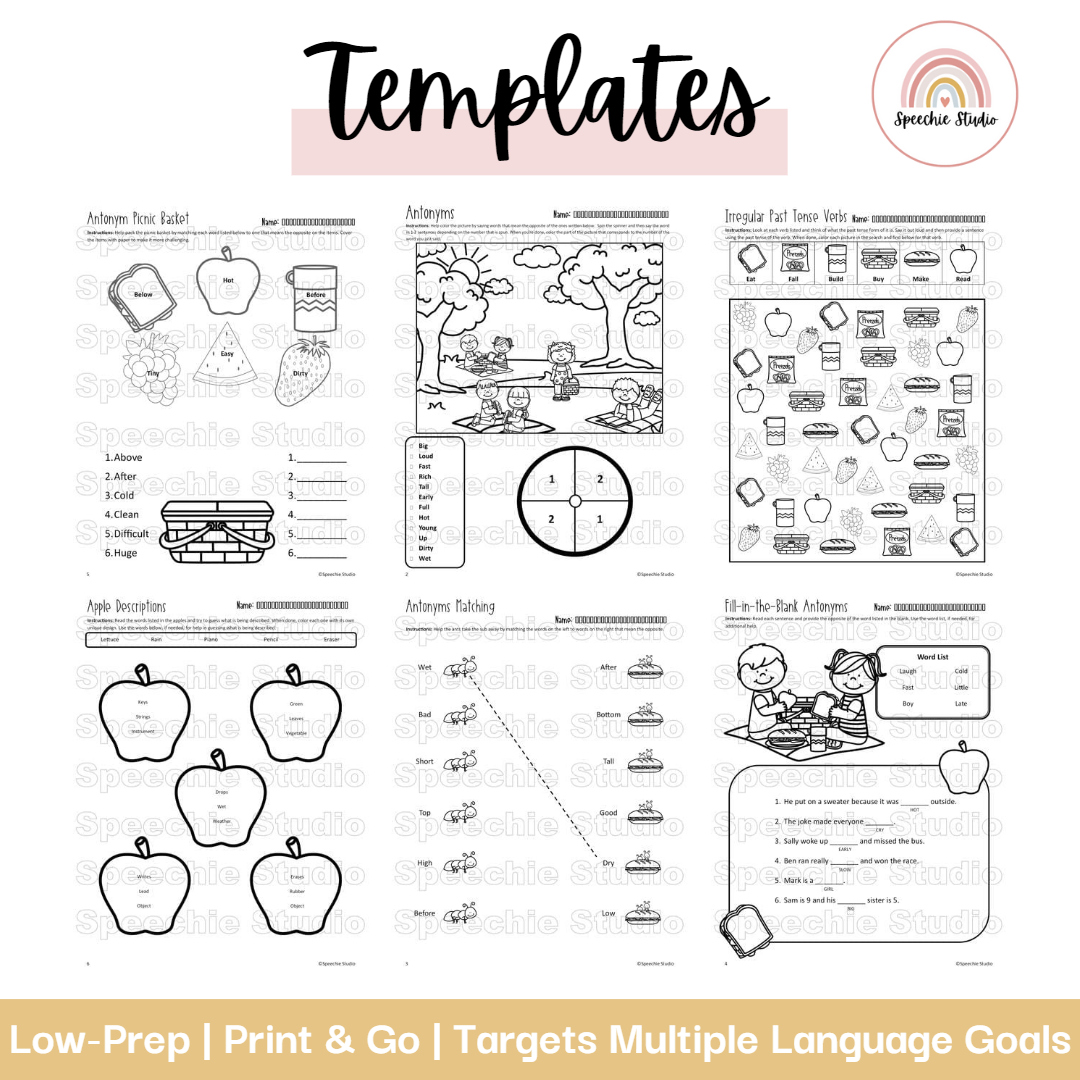 Picnic Language Worksheets and Activities for Speech Therapy No Prep ...