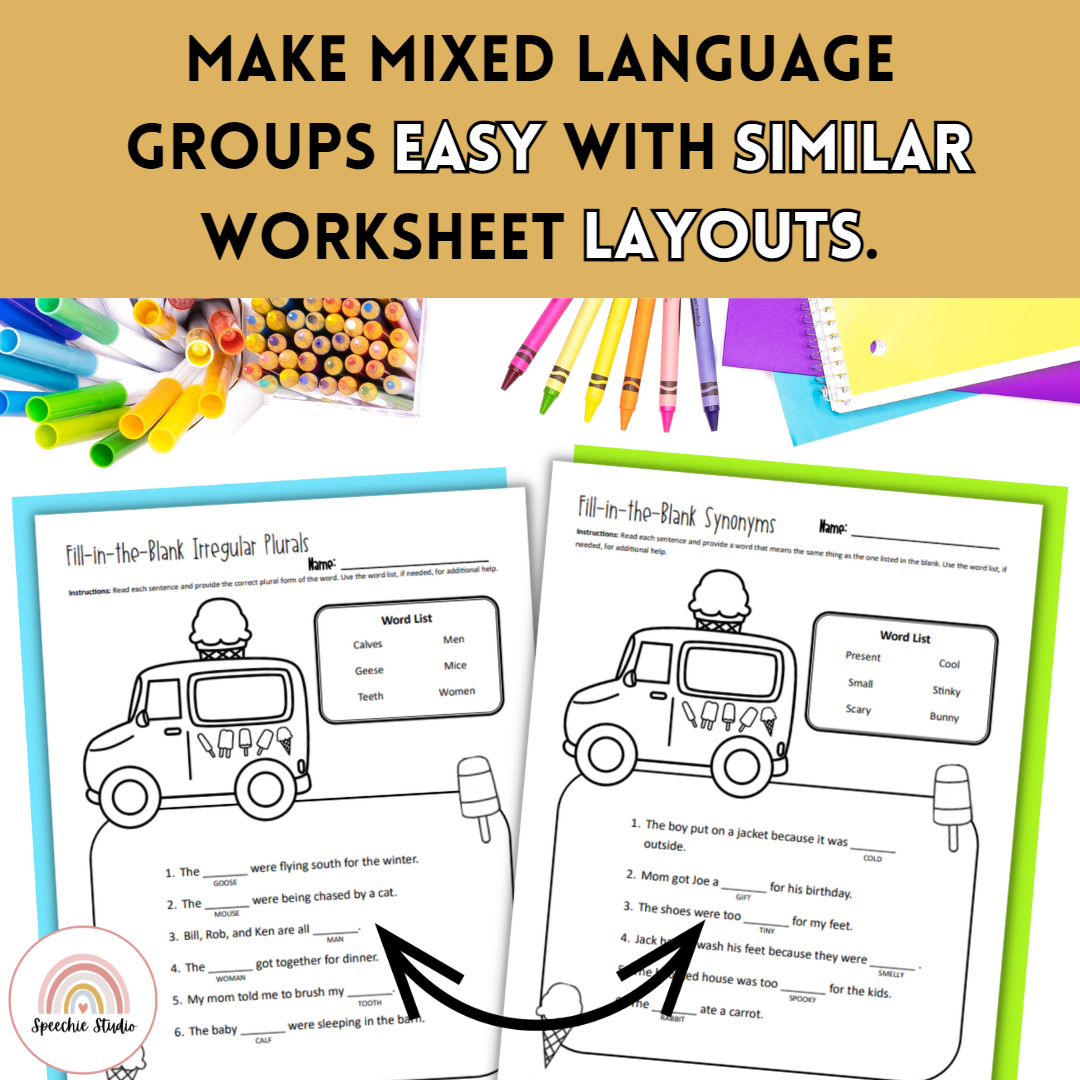 Ice Cream Language Worksheets and Activities for Speech Therapy No Prep ...
