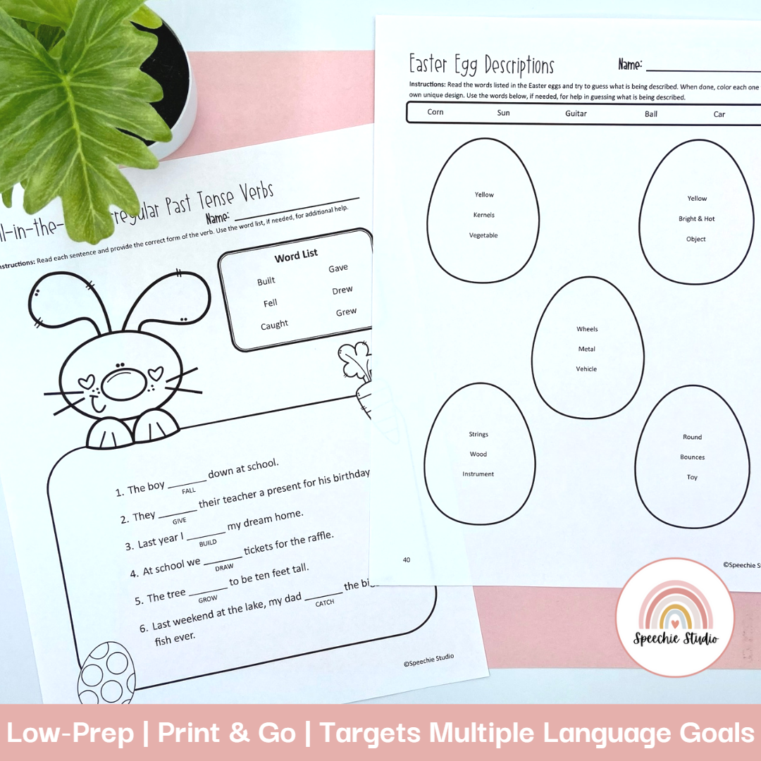 Easter Language Worksheets and Activities for Speech Therapy No Prep ...