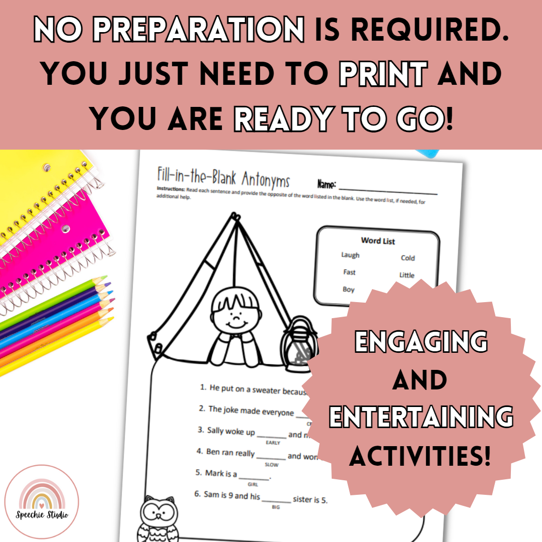 Camping Language Worksheets and Activities for Speech Therapy No Prep ...