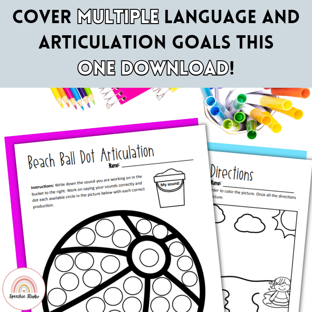 Beach Day Themed Language and Articulation Workbook for Speech Therapy ...