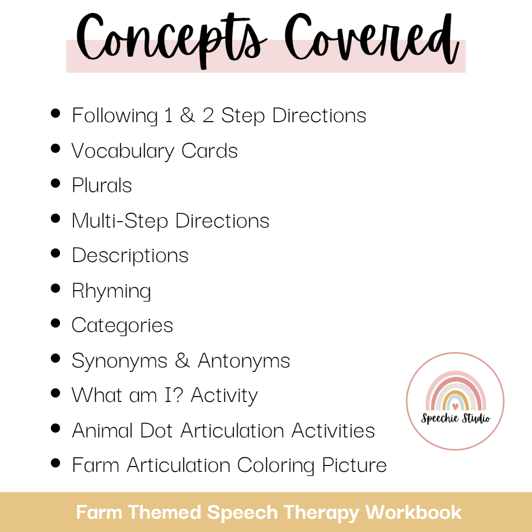 Farm Themed Language and Articulation Workbook for Speech Therapy NO ...