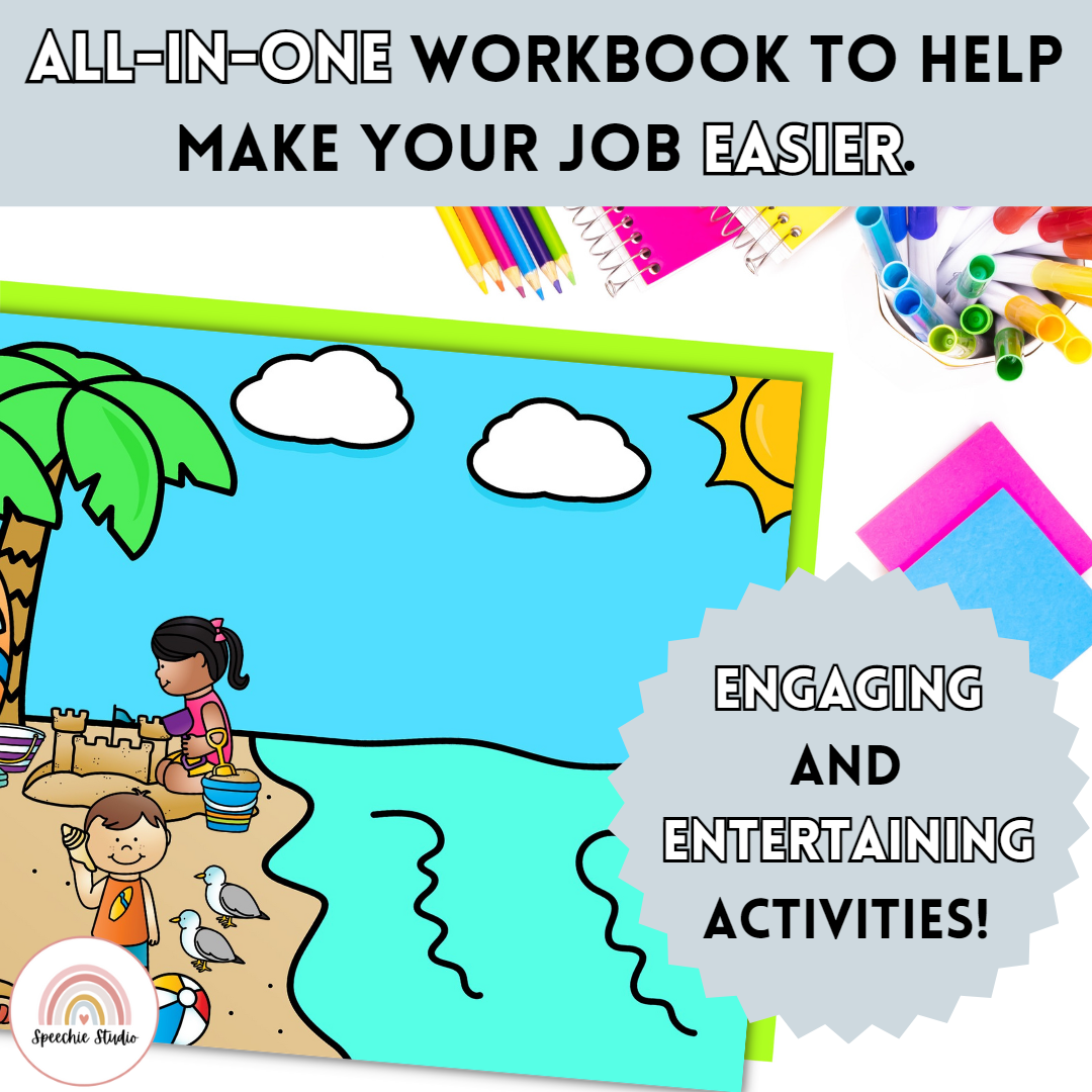 Beach Day Themed Language and Articulation Workbook for Speech Therapy ...
