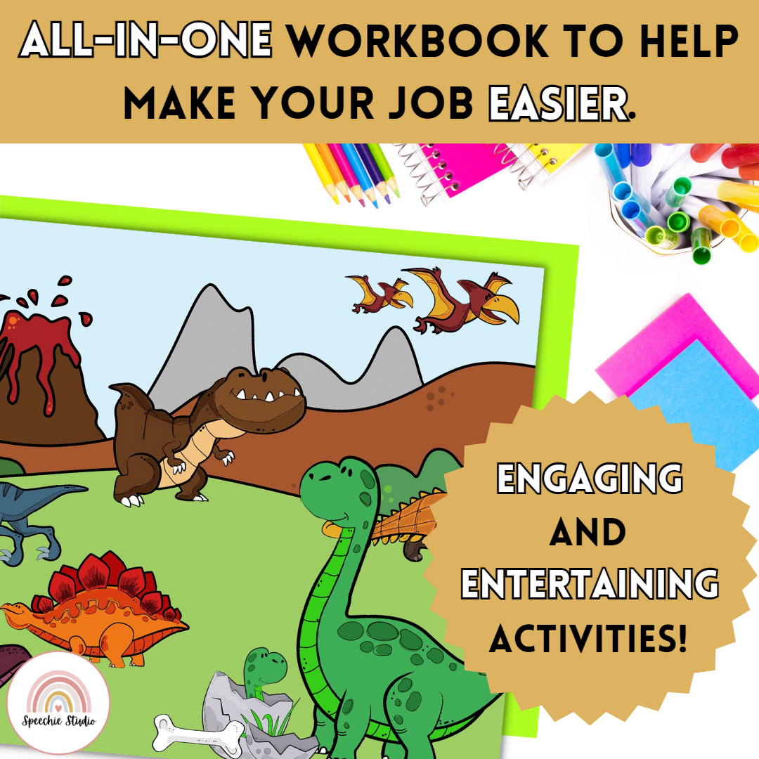 Dinosaur Themed Language and Articulation Workbook for Speech Therapy ...