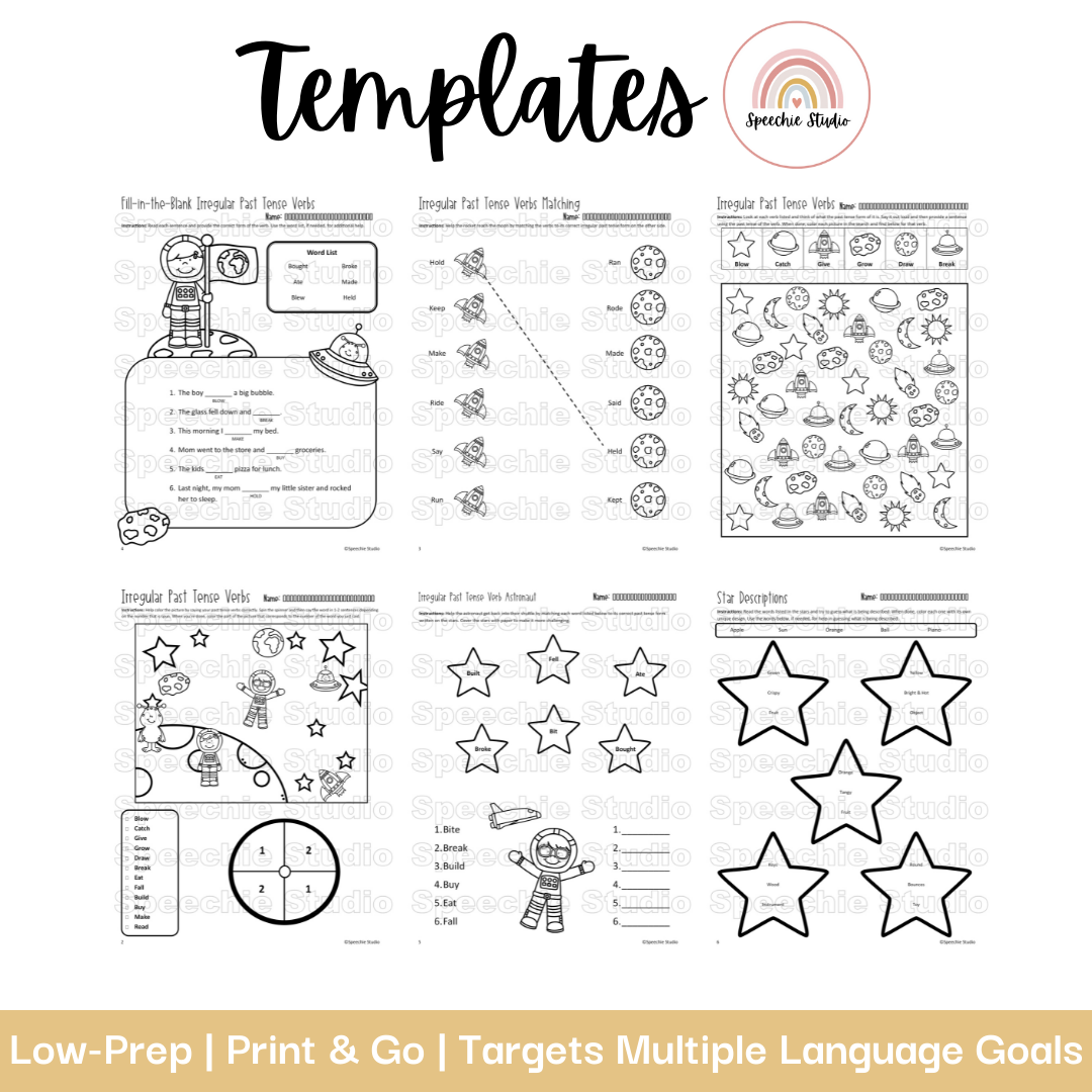 Space Themed Language Worksheets and Activities for Speech Therapy No ...