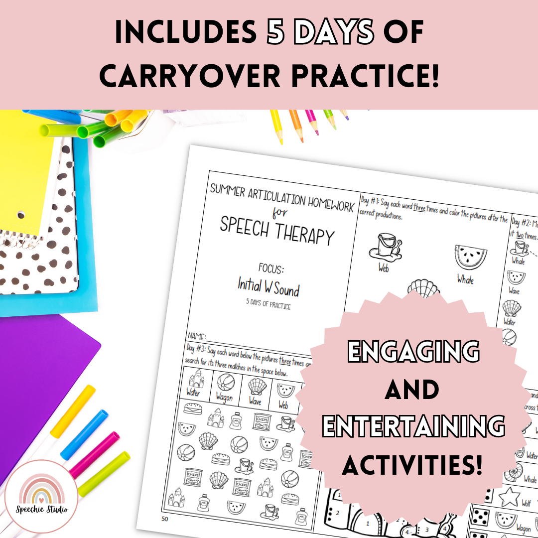 Summer Themed Speech Therapy Articulation Homework and Practice No Prep ...